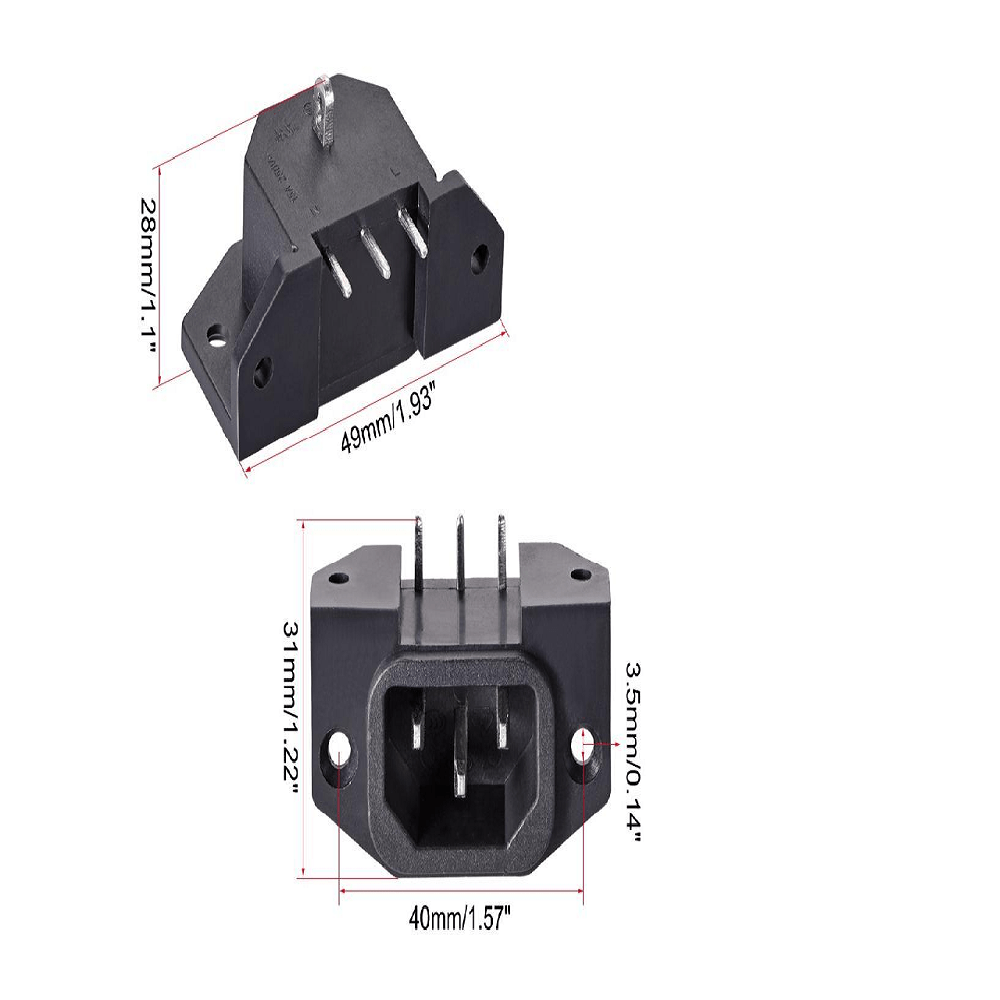 3 Pin C14 Male Panel Mount 250V DC/AC 10A Power Terminal Right Angle ...
