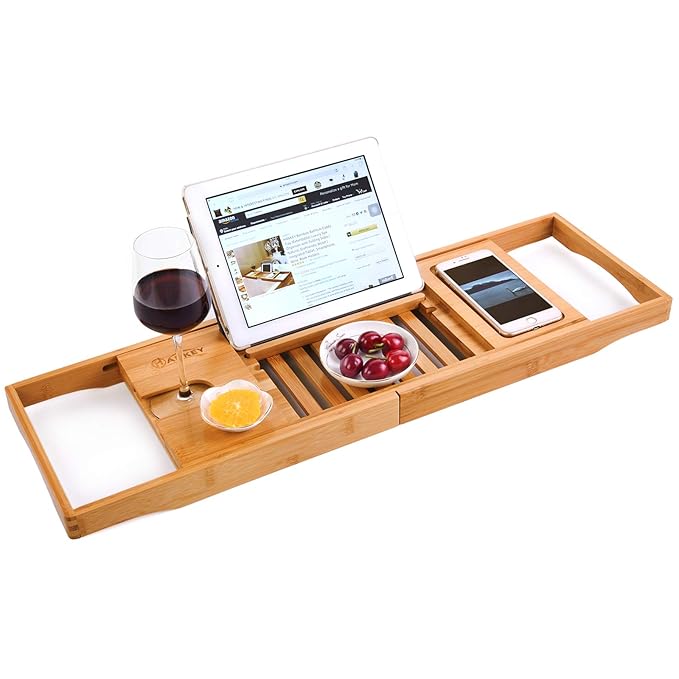 Bamboo Bathtub Caddy Tray (Extendable) Luxury Spa Organizer with ...