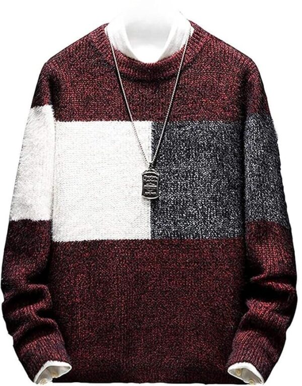 Sweater, Men’s, Winter Clothing, Thick, Crew Neck, Color Matching, Knit ...